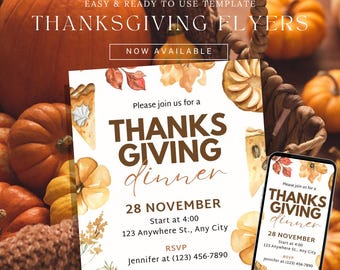 Thanksgiving Dinner Invitation, Canva Edit, Thanksgiving Invite ...