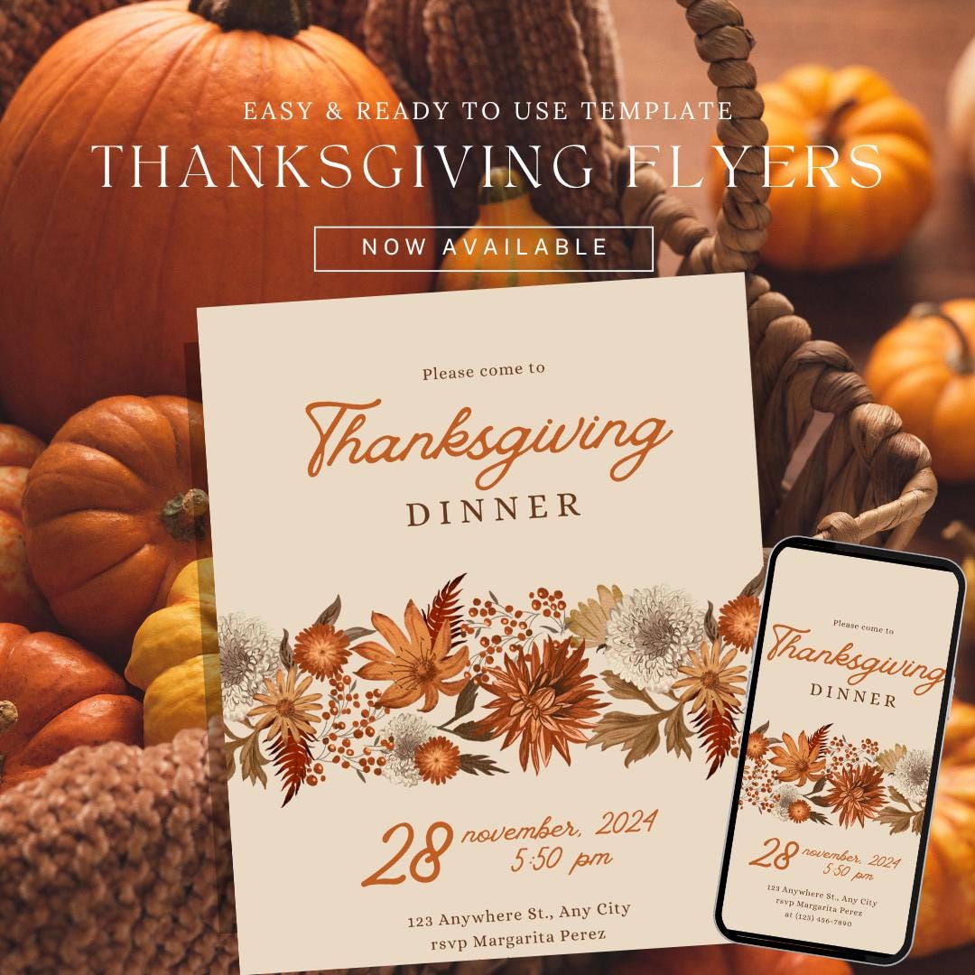 Thanksgiving Dinner Invitation, Canva Edit, Thanksgiving Invite ...