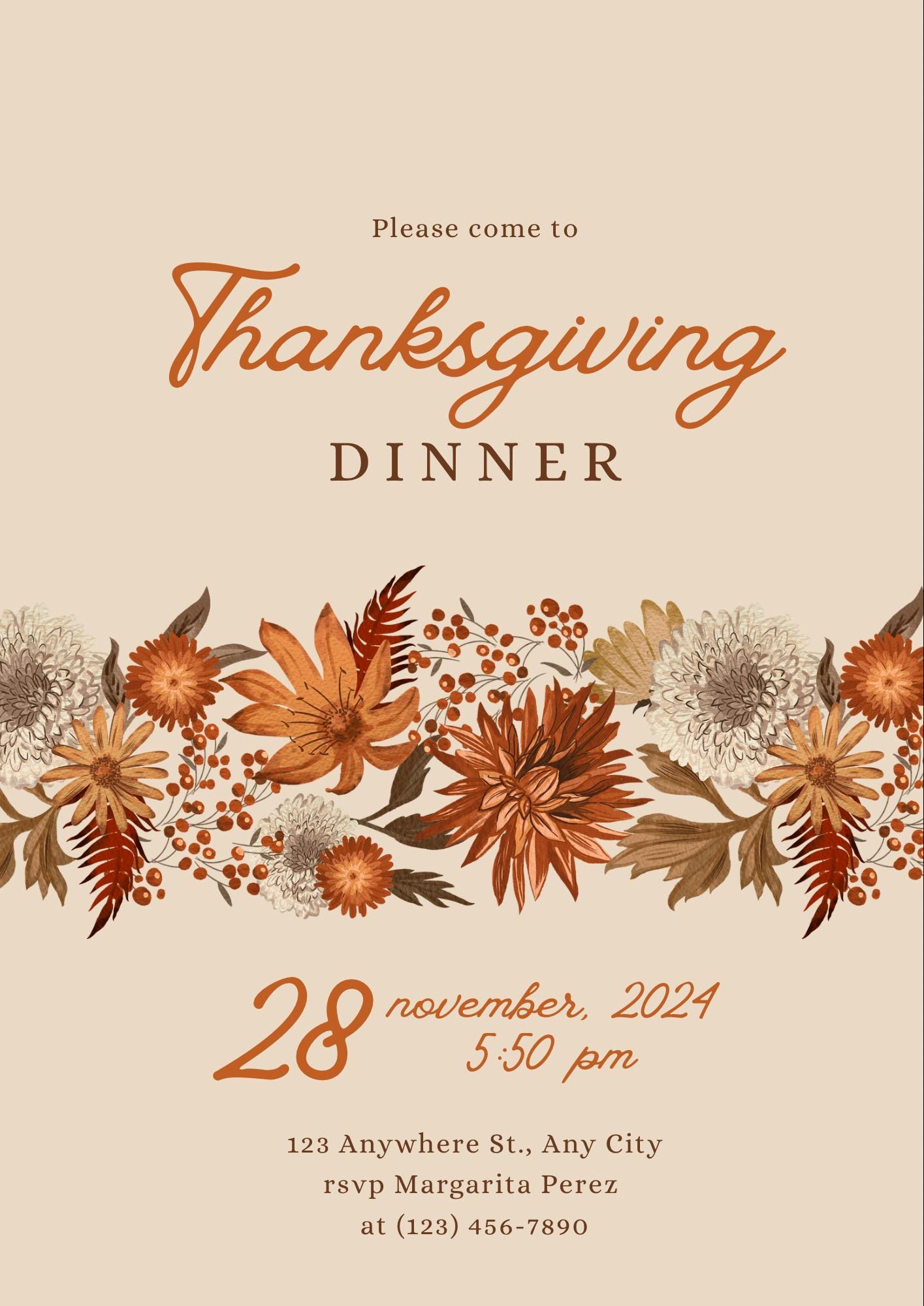 Thanksgiving Dinner Invitation, Canva Edit, Thanksgiving Invite ...