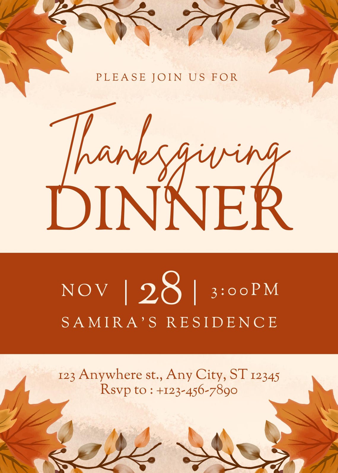 Thanksgiving Dinner Invitation, Canva Edit, Thanksgiving Invite ...