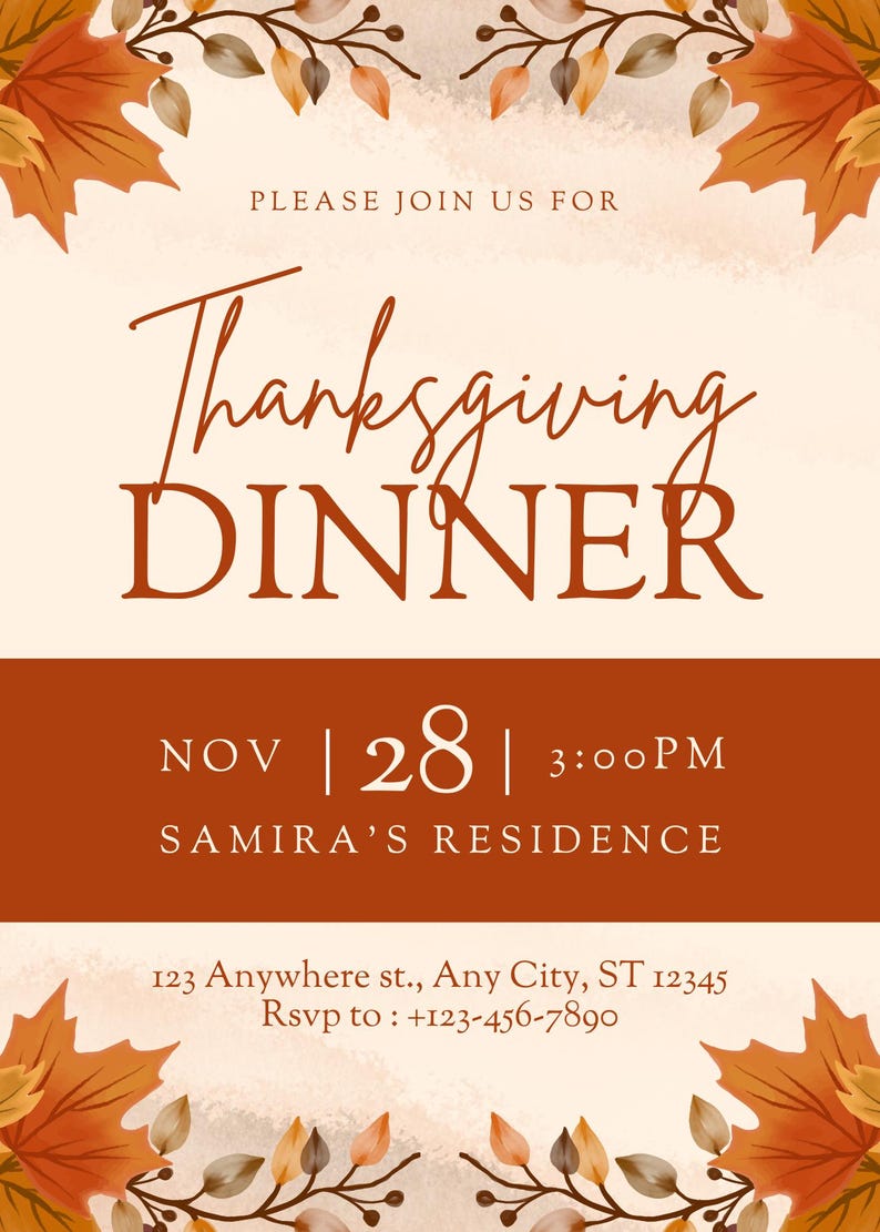 Thanksgiving Dinner Invitation, Canva Edit, Thanksgiving Invite ...