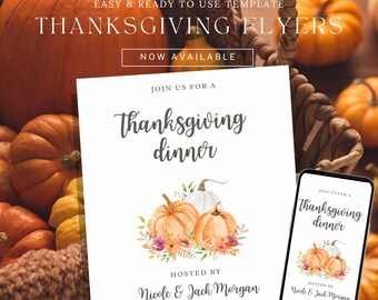 Thanksgiving Dinner Invitation, Canva Edit, Thanksgiving Invite ...