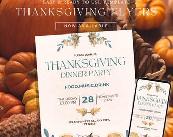 Thanksgiving Dinner Invitation, Canva Edit, Thanksgiving Invite ...