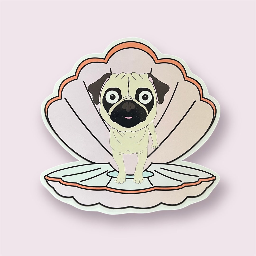 Pug Mermaid Shell Vinyl Sticker, Decal, Dog, Label, Sticker for Laptop ...