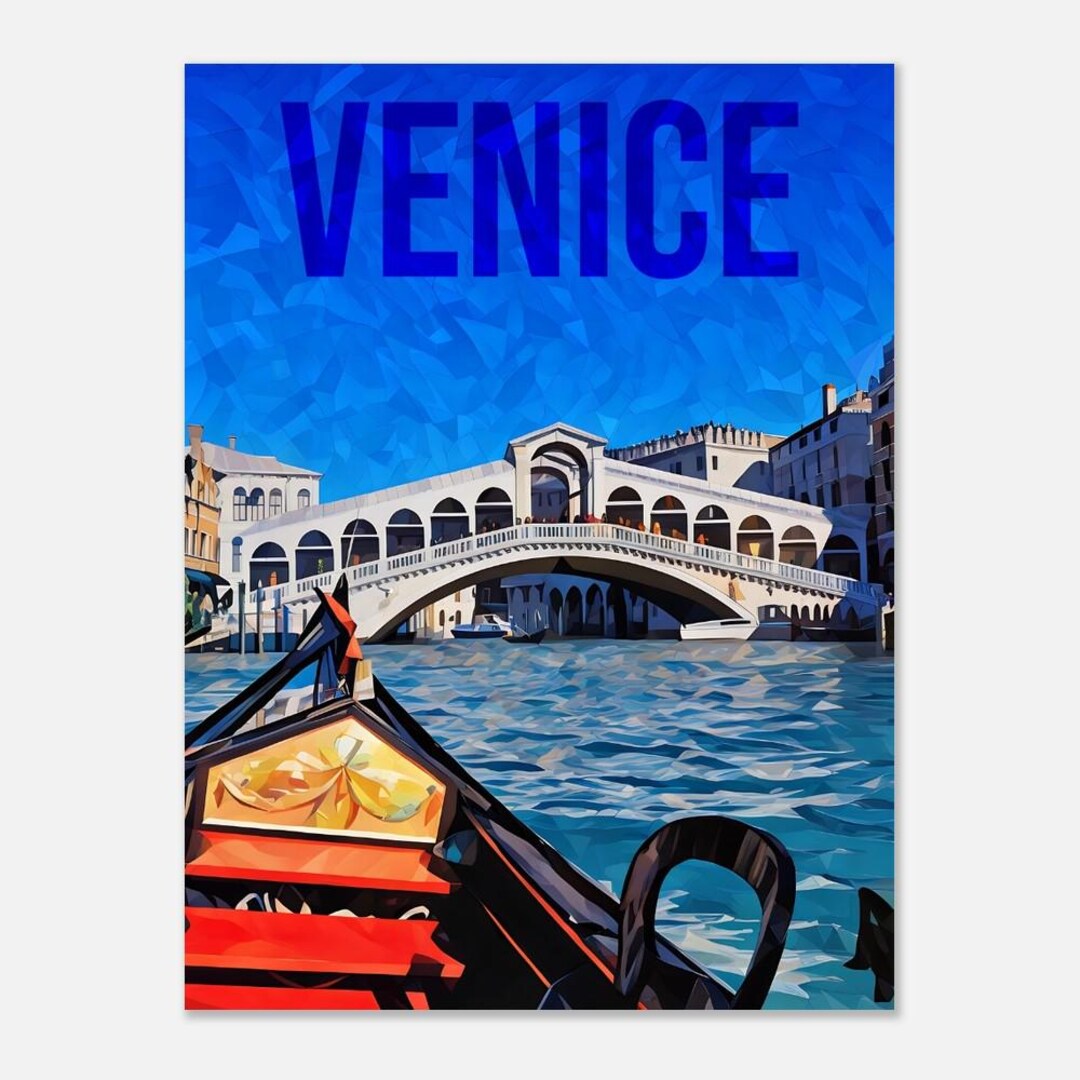 Venice Poster Print With a Gondola and Rialto Bridge Wall Art Travel ...
