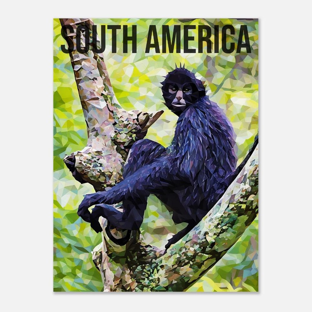 South America Poster Print With Spider Monkey Wall Art Travel Memories ...