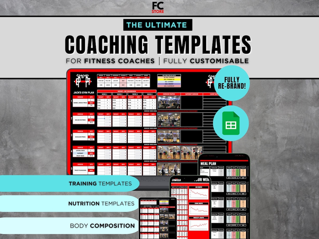 Fitness Coach Template Bundle: Training, Nutrition, Body Composition ...