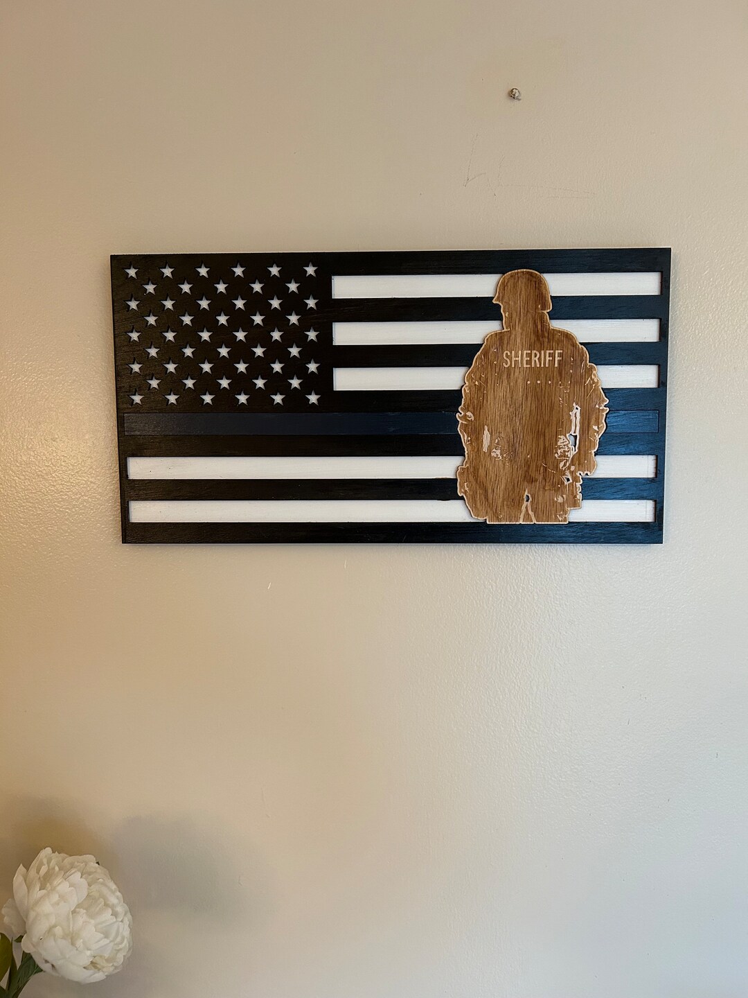 Custom Police Flag, Blue Stripe Flag, Wooden Wall Decor, Flag With ...