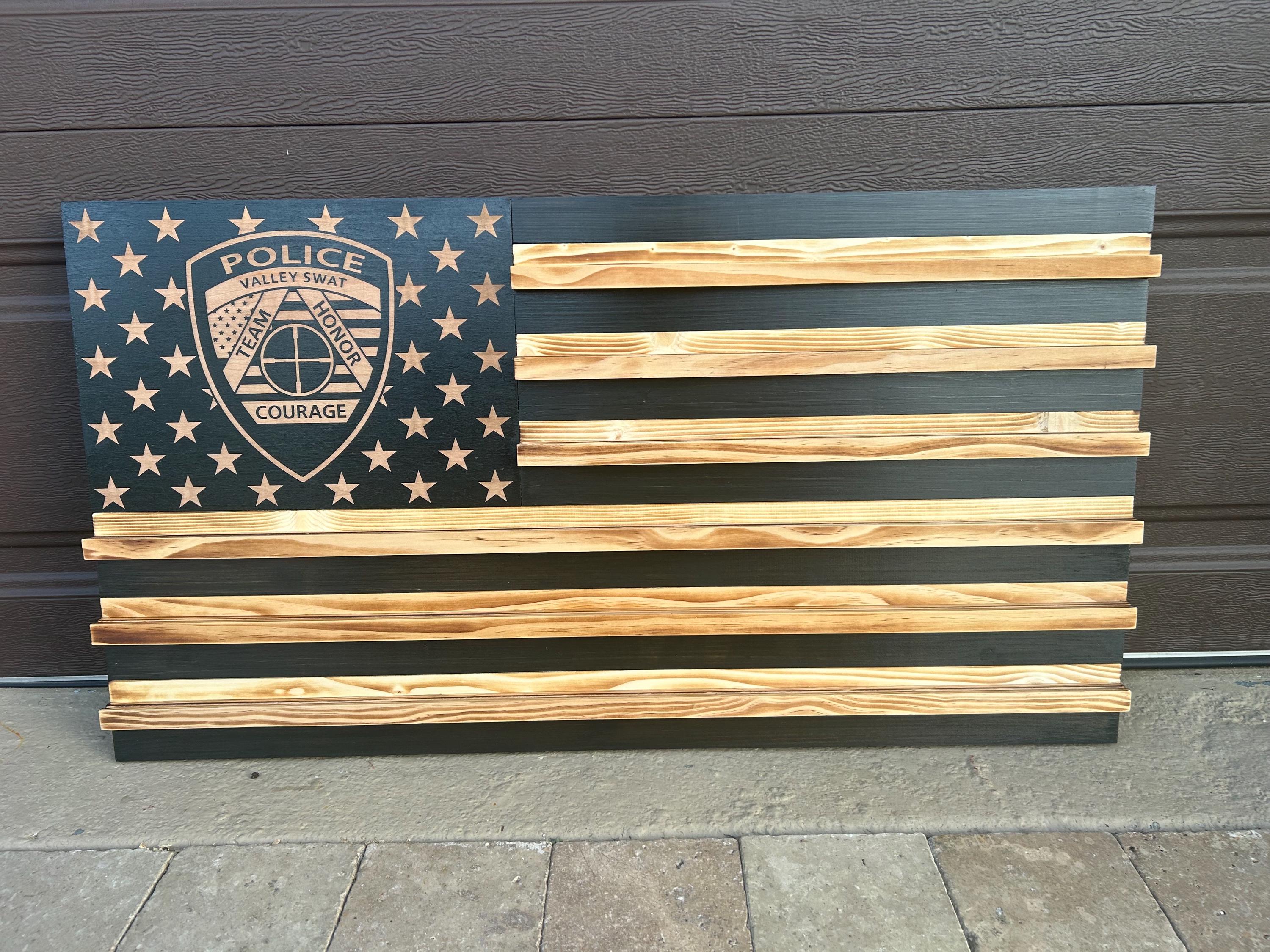 Handcrafted Rustic American Flag Challenge Coin Display With Fire ...