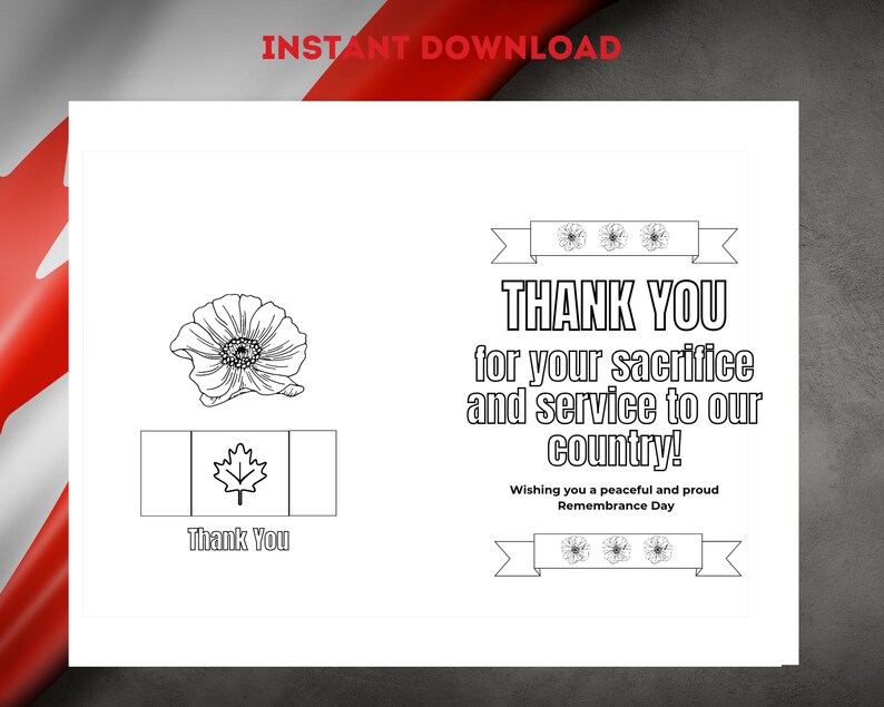 Remembrance Day Thank You Card: Coloring Page (digital Download) - Etsy