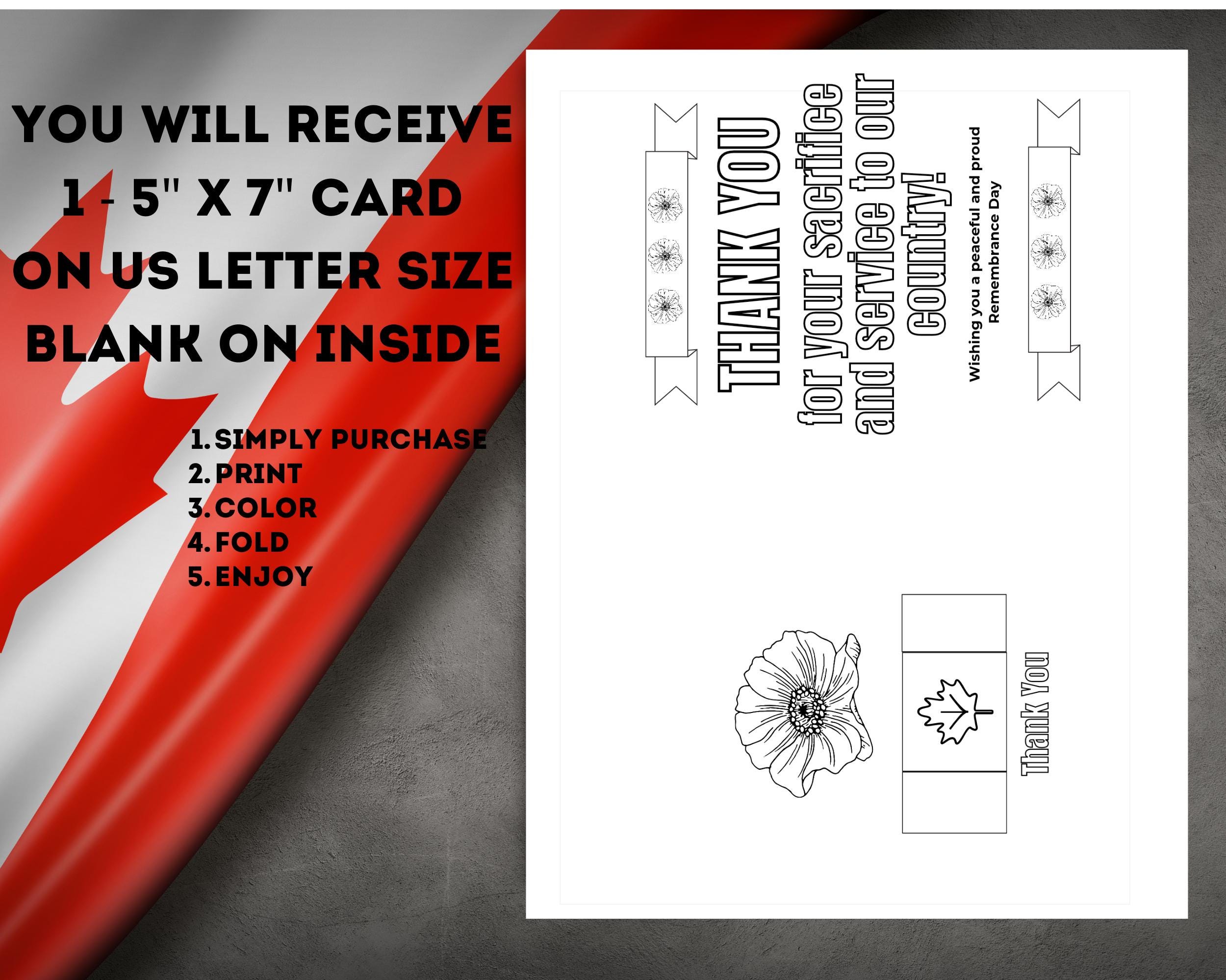 Remembrance Day Thank You Card: Coloring Page (digital Download) - Etsy