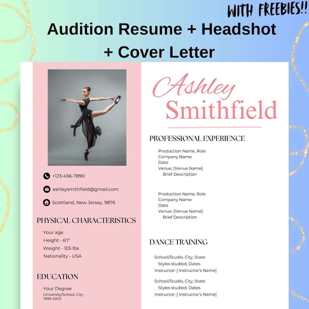 Ballet Dance Audition Resume Template in Canva, Ballerina Dance ...