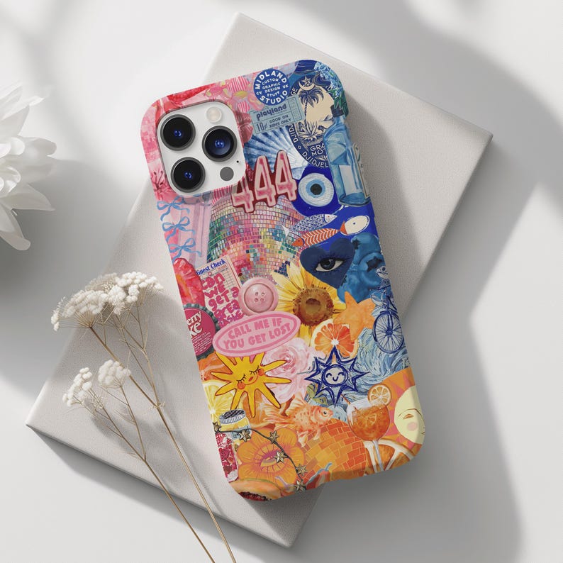 Pink Blue Orange, Summer Collage Phone Case, Preppy Aesthetic, Disco ...