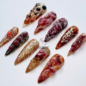 Hand-painted Devilish Ribs Press on Nails, Ghostly Teeth Nail Set ...