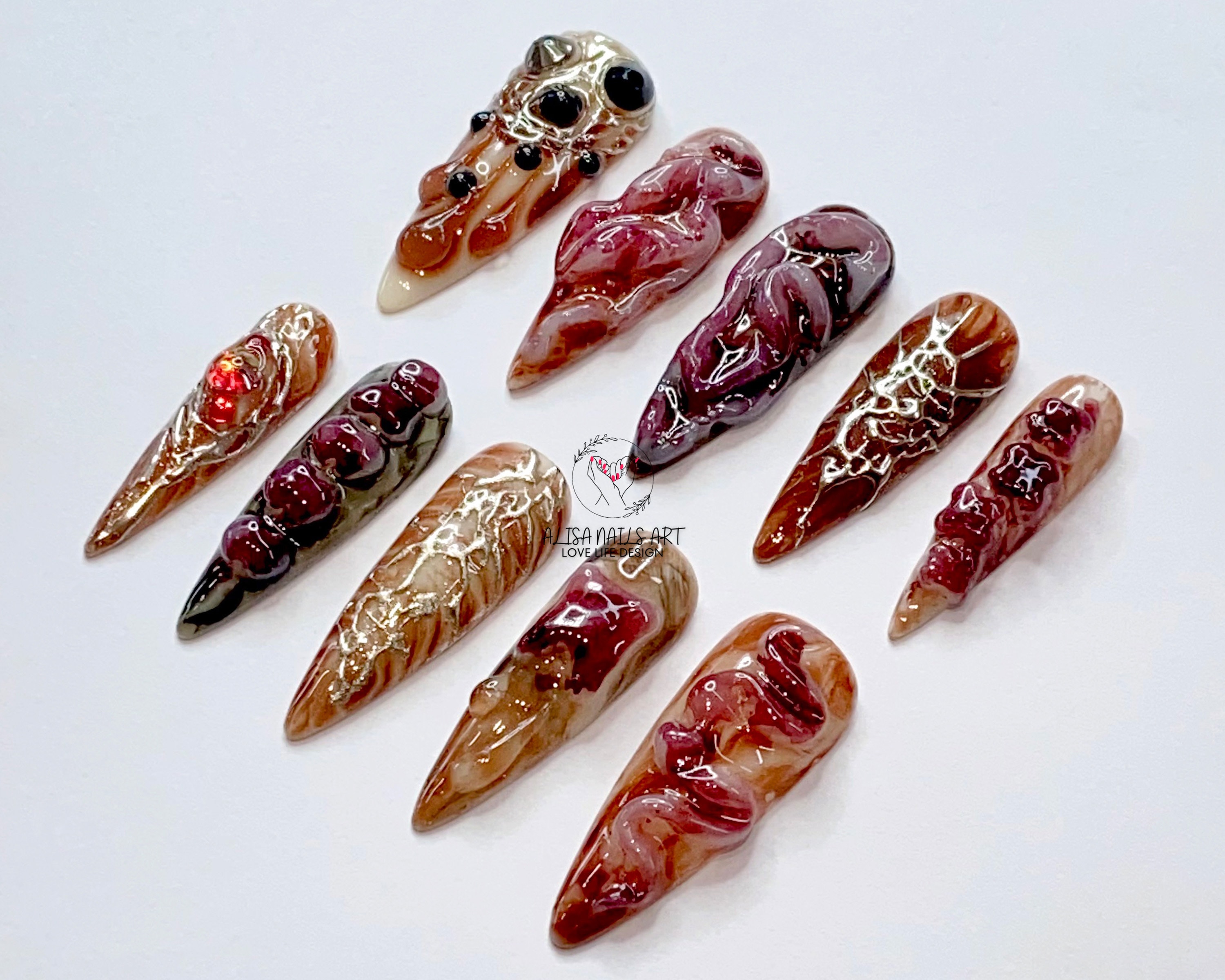 Hand-painted Devilish Ribs Press on Nails, Ghostly Teeth Nail Set ...