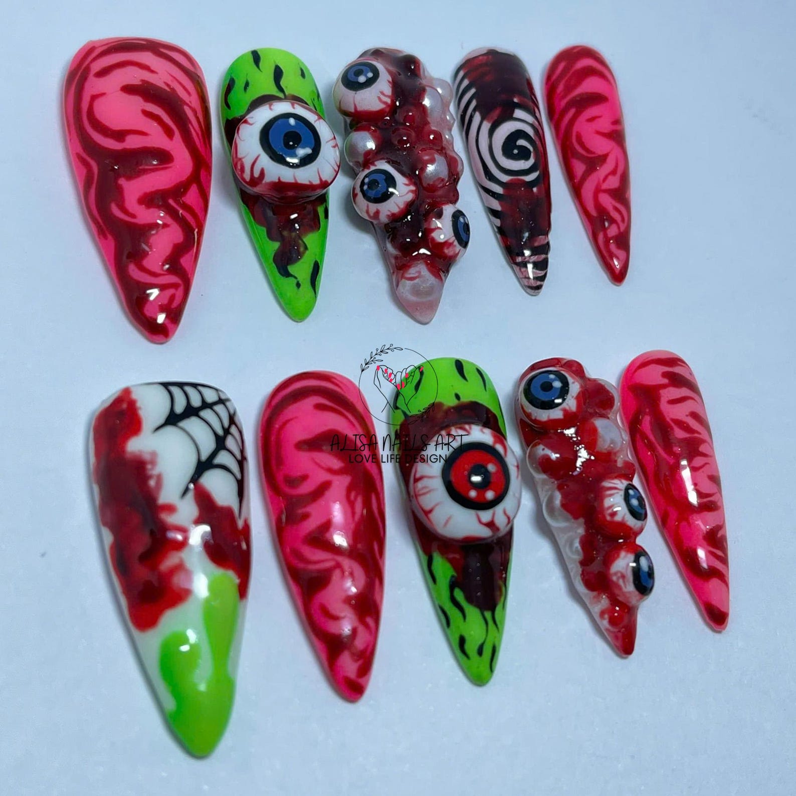 Bleeding Demon Eye Press on Nails, Creepy Nail Art, Handmade Halloween ...