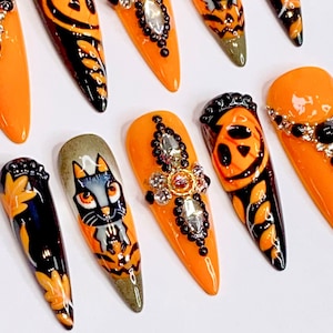 Weasel Beside Spooky Pumpkin Press on Nails, Reusable Nail, Halloween ...