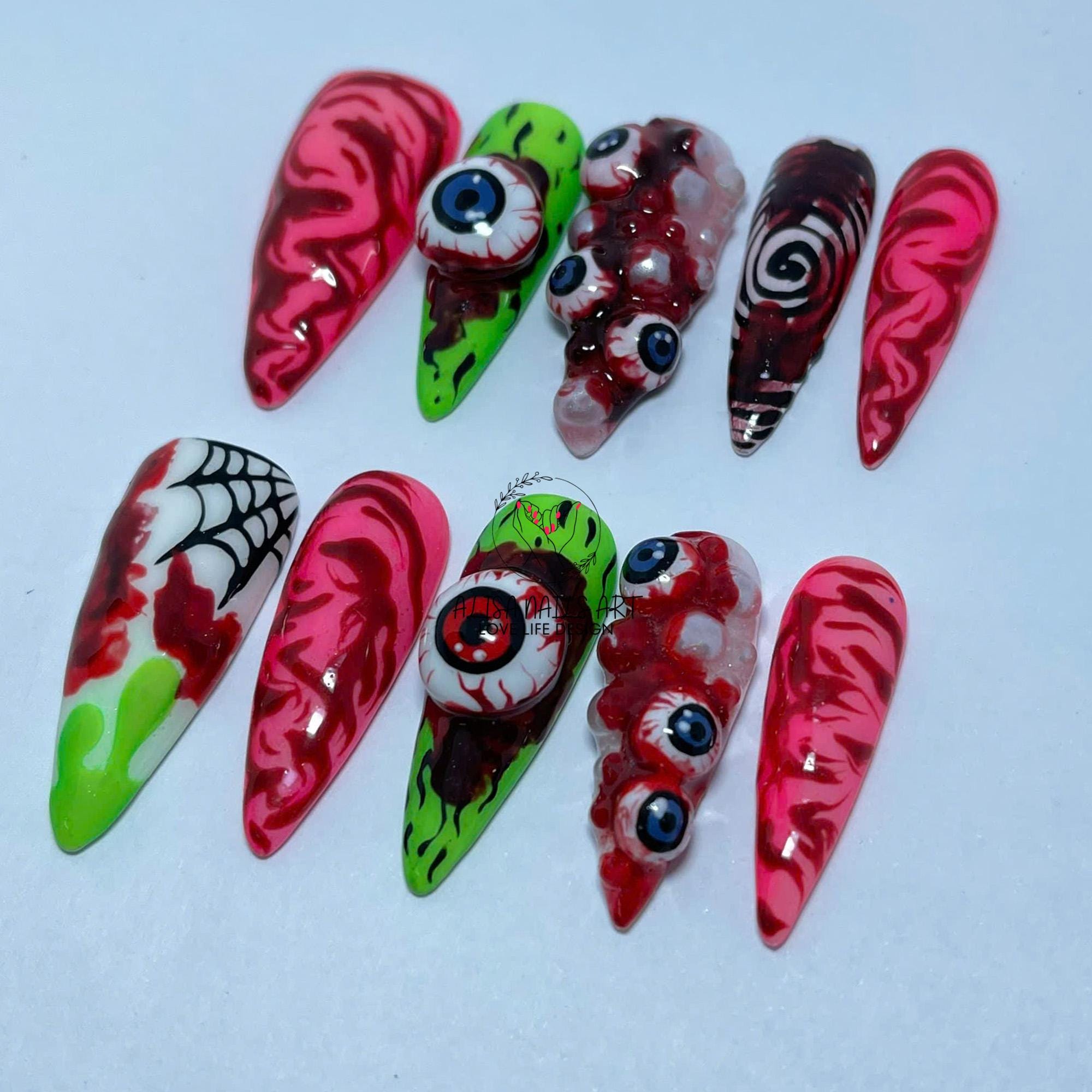 Bleeding Demon Eye Press on Nails, Creepy Nail Art, Handmade Halloween ...