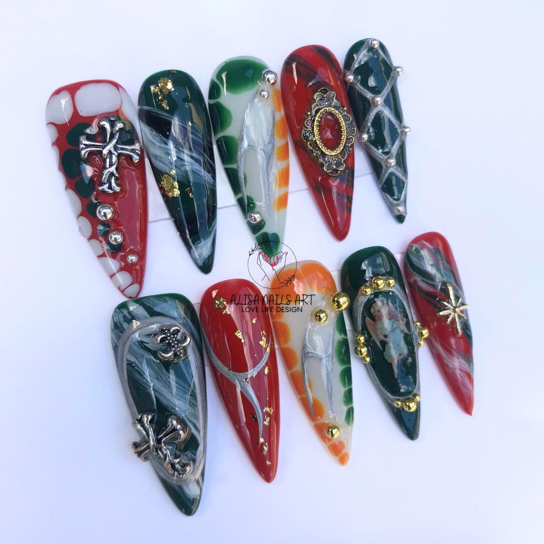 Hand-painted Angel Nails Long Stiletto Press on Nail, Custom Design ...
