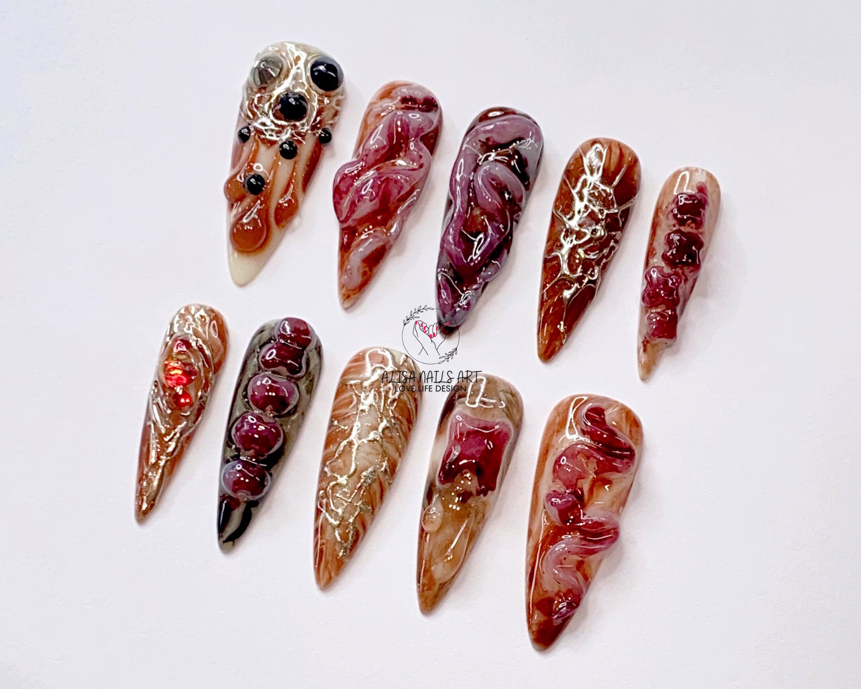 Hand-painted Devilish Ribs Press on Nails, Ghostly Teeth Nail Set ...