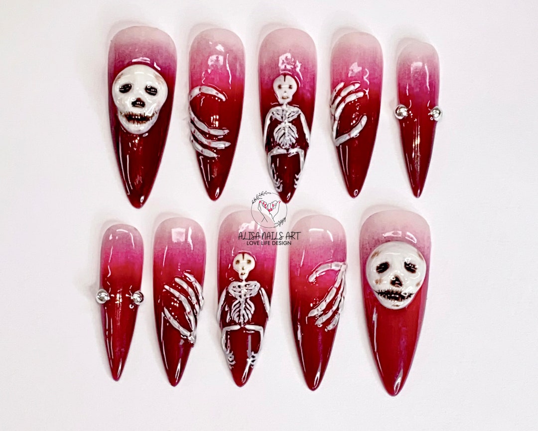 Scream Halloween Nail Set, Sculpted Skull by Hand Press on Nails ...