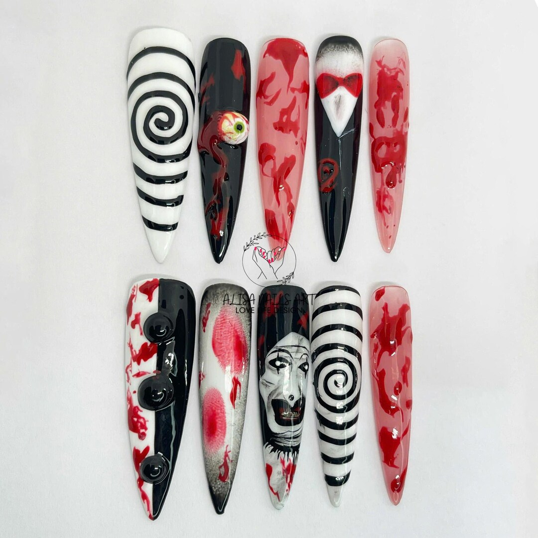 Horror Witch Face Press On, Creepy Clown Scary Halloween Press on Nails ...