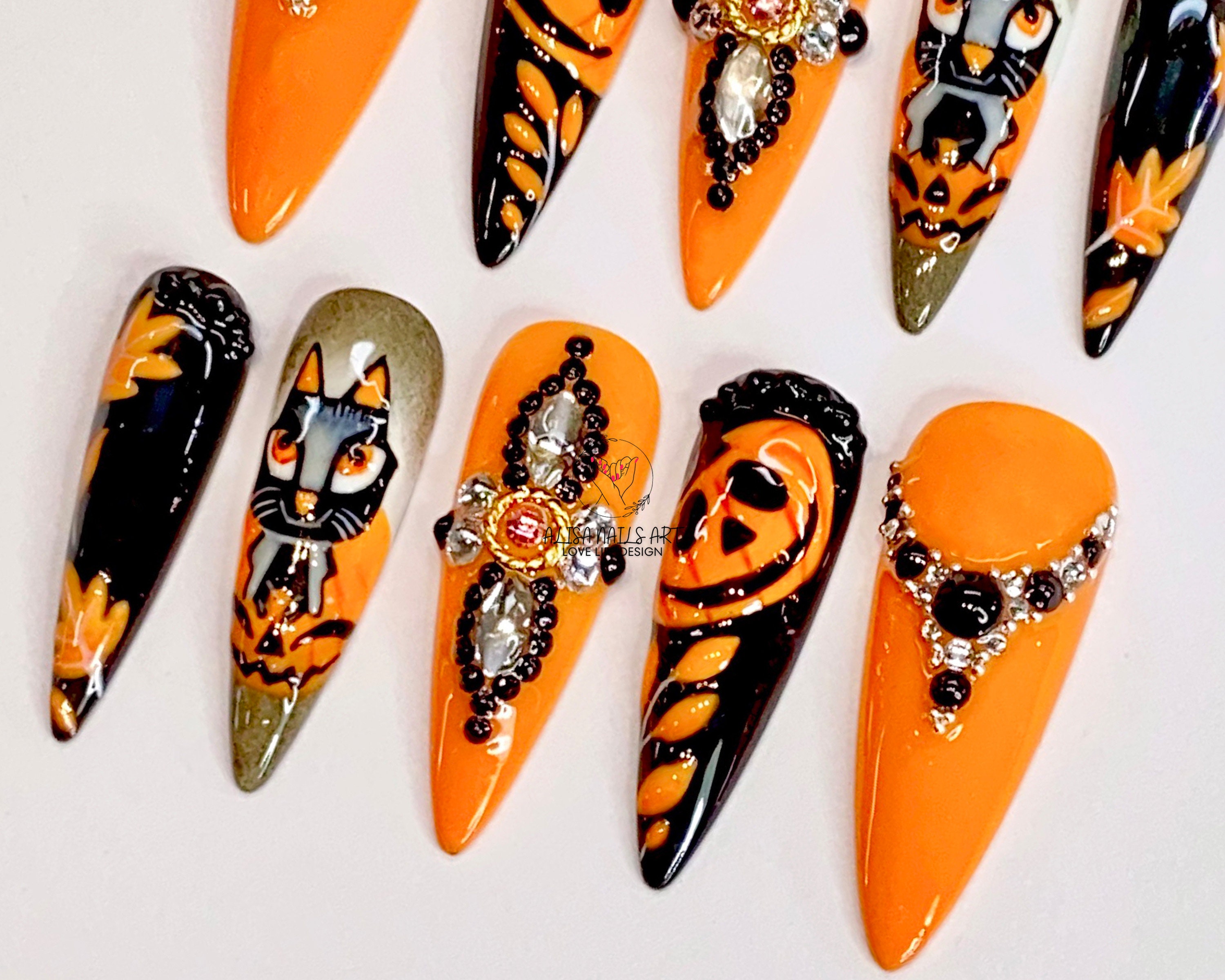 Weasel Beside Spooky Pumpkin Press on Nails, Reusable Nail, Halloween ...
