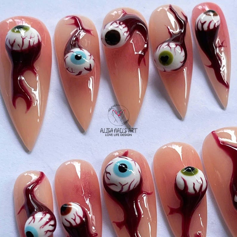 Creepy Eyeball Press on Nails: Handmade Horror Halloween Costume, Scary ...