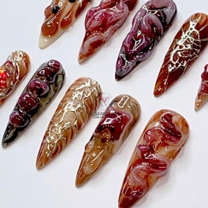 Hand-painted Devilish Ribs Press on Nails, Ghostly Teeth Nail Set ...