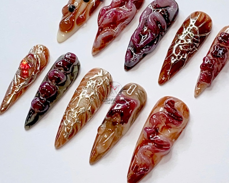 Hand-painted Devilish Ribs Press on Nails, Ghostly Teeth Nail Set ...
