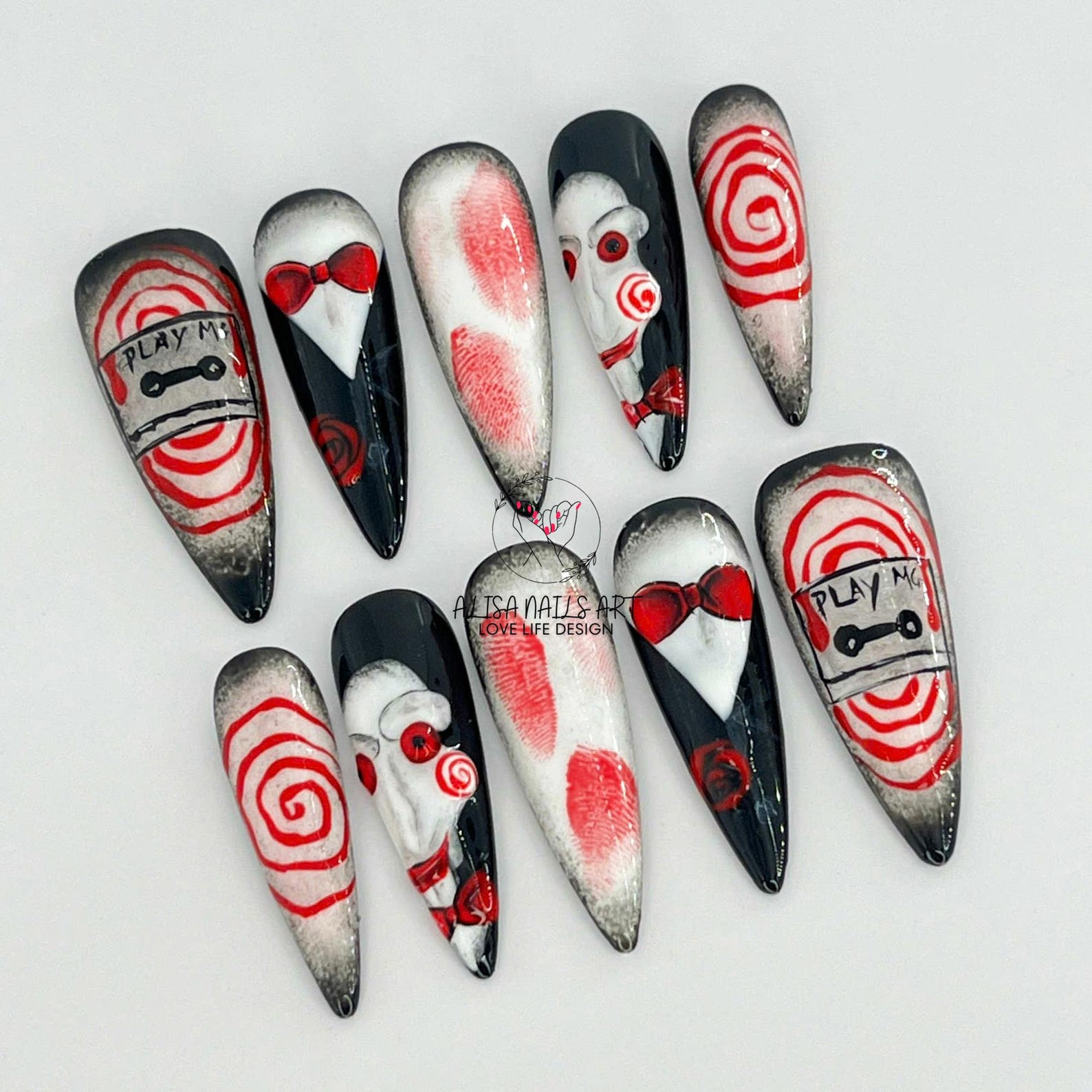 Creepy Witch Press on Nails, Halloween Clown Nail Set, Unique Halloween ...