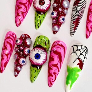 Bleeding Demon Eye Press on Nails, Creepy Nail Art, Handmade Halloween ...