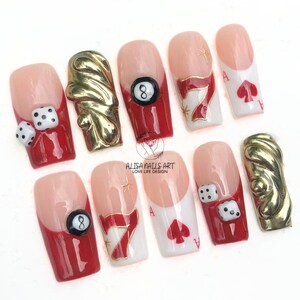Billiard Ball Number 8 Press on Nails, Square Nail Set for Casino ...