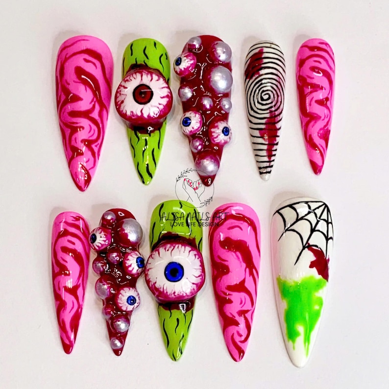 Bleeding Demon Eye Press on Nails, Creepy Nail Art, Handmade Halloween ...