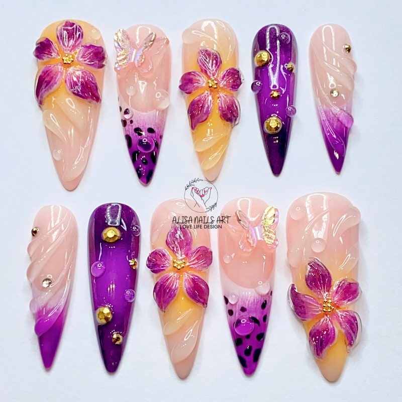 Purple 3d Nails - Etsy