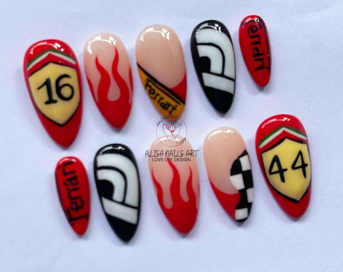 F1 Formula One Inspired Press on Nails | Motorsport Handmade Reusable ...