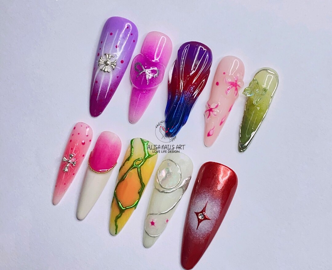 Fairycore Flower Long Stiletto Press on Nails, Fairy Tale Nails, Dreamy ...