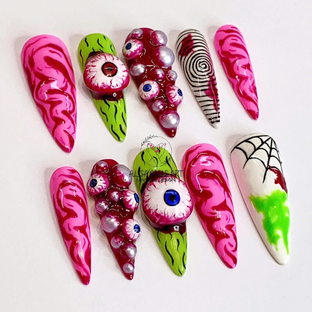 Bleeding Demon Eye Press on Nails, Creepy Nail Art, Handmade Halloween ...