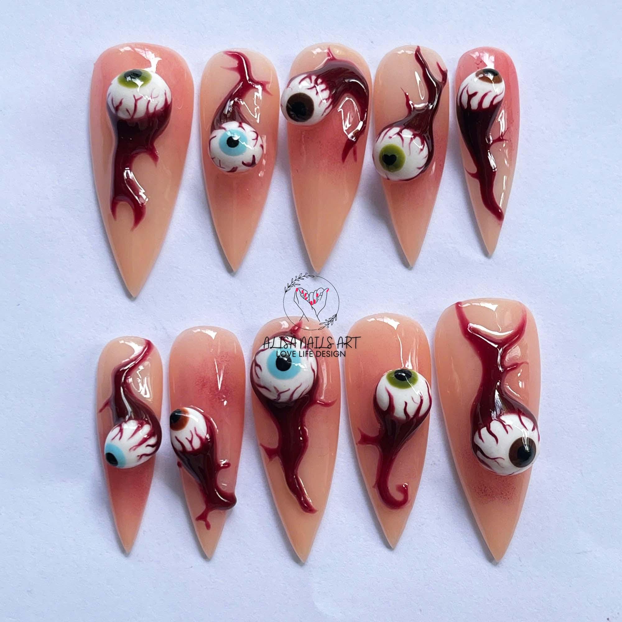 Creepy Eyeball Press on Nails: Handmade Horror Halloween Costume, Scary ...