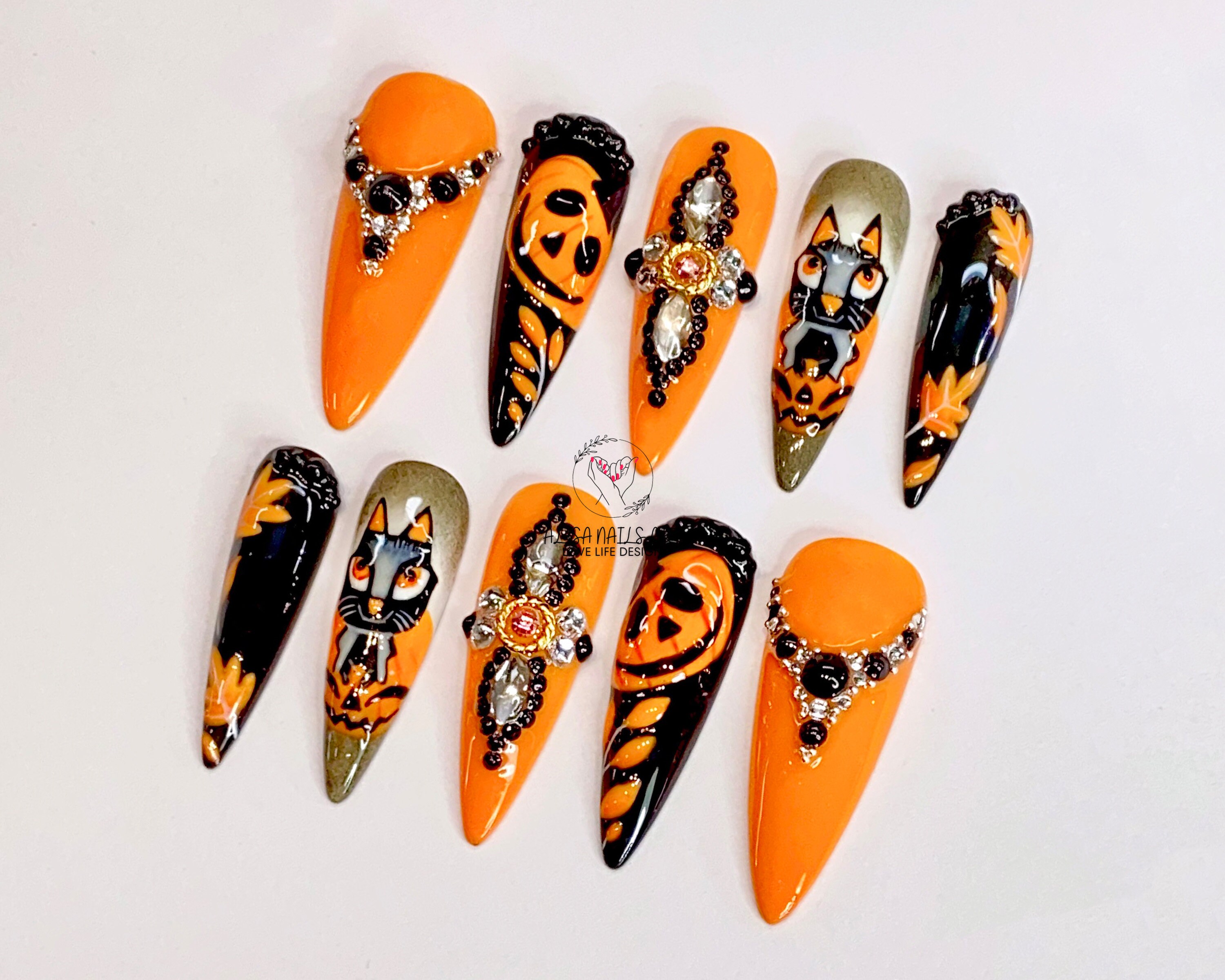Weasel Beside Spooky Pumpkin Press on Nails, Reusable Nail, Halloween ...
