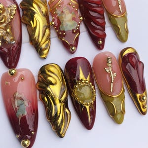Golden Claret Angel Nails Long Stiletto Press on Nail, Custom Design ...