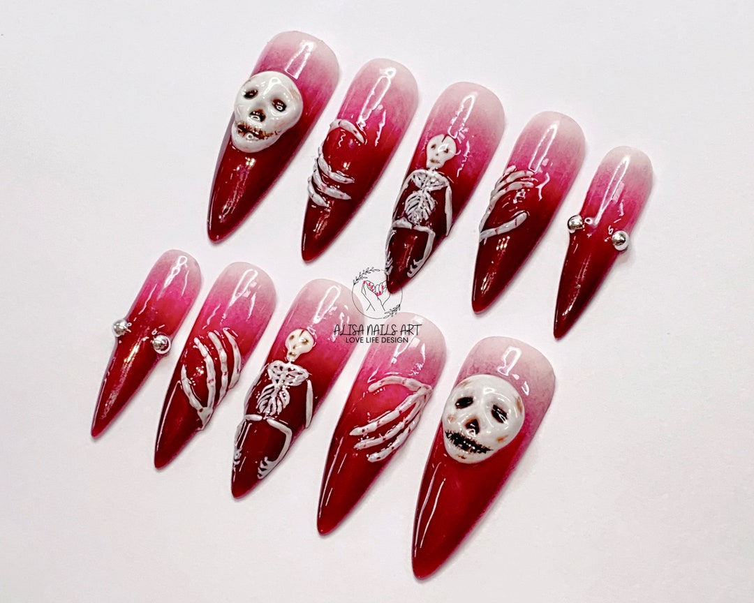Scream Halloween Nail Set, Sculpted Skull by Hand Press on Nails ...