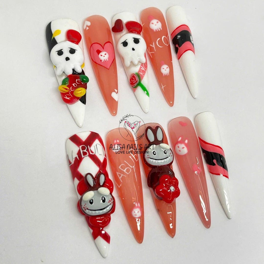Cool Labubu Trendy-inspired Press on Nails, Custom Cute Halloween Extra ...