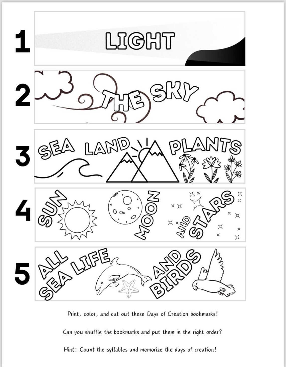 Kids Days of Creation Bookmarks | Children’s | Printable | Christian ...