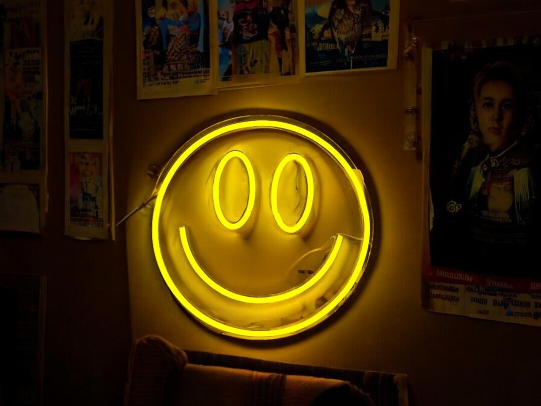 Neon Sign Smile Face Neon Sign, LED Neon Light Wall Decor Smiley Face ...