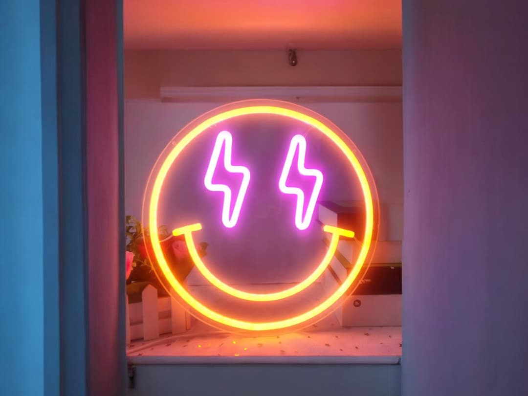 Smiley Face Neon Sign Pink Neon Sign Led Sign for Bedroom Wall Room Bar ...
