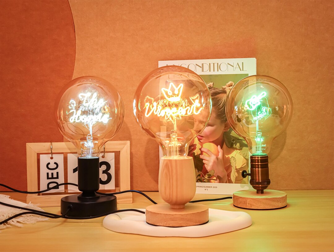 Personalized Retro LED Art Lamp, Custom Text Edison Led Filament ...