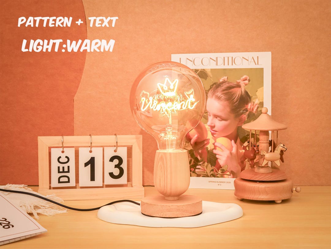 Personalized Retro LED Art Lamp, Custom Text Edison Led Filament ...
