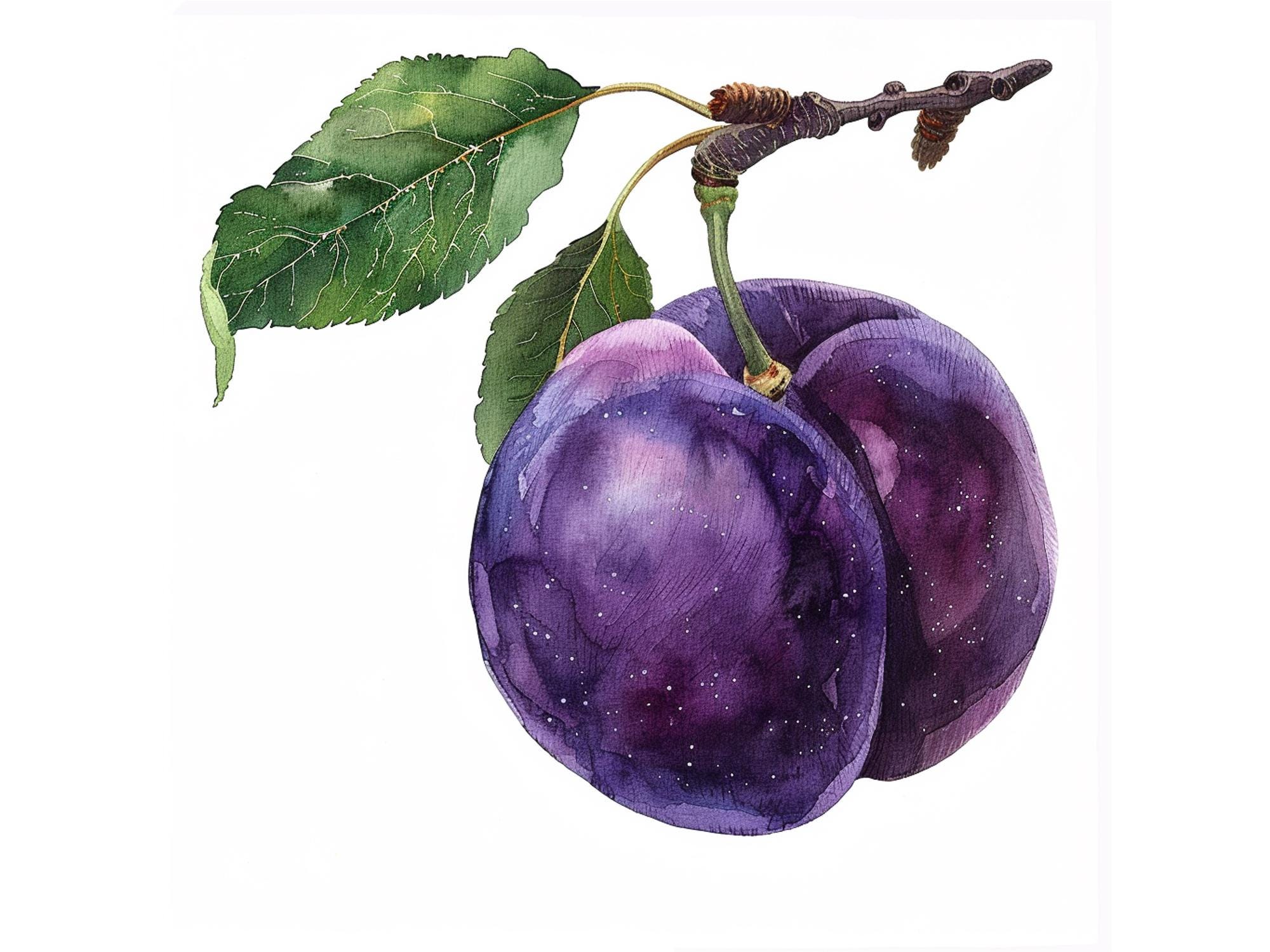 Plums Watercolor Clipart, Fruit Illustration, Plum Cake, Purple Fruits ...