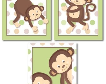 Set of 3 Blue Pop Monkeys Nursery Decor Art Prints | Etsy